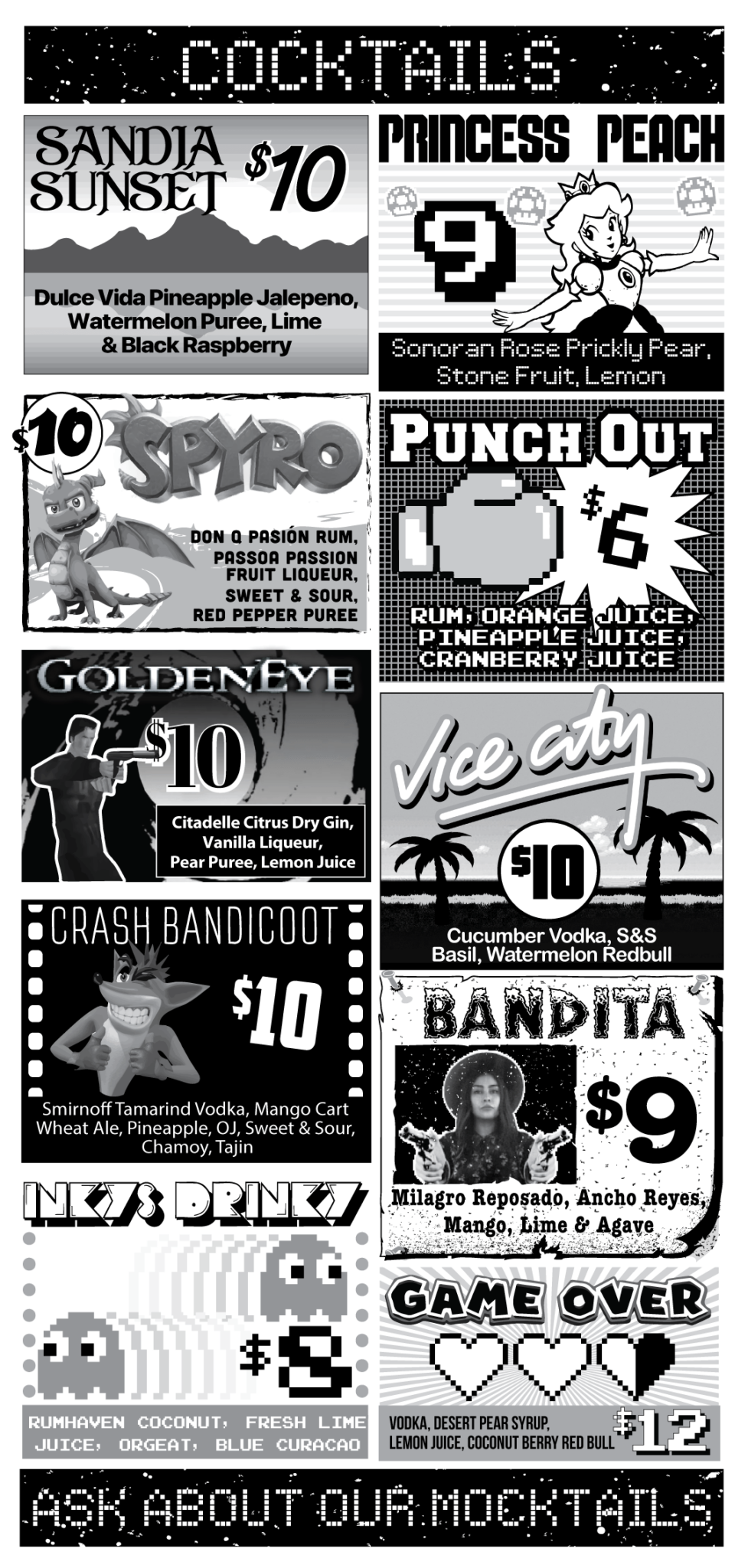 Cobra Tucson Menu - Cobra Arcade Bar